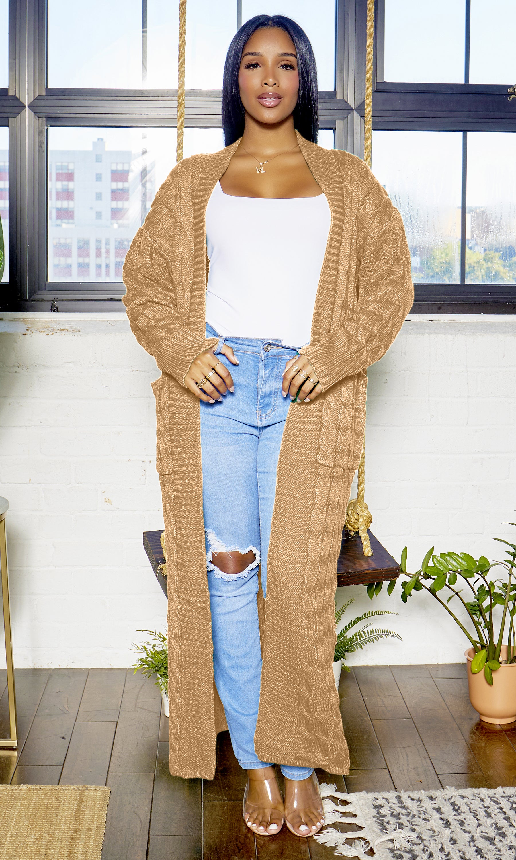Cable Knit Cardigan - Tan – Cutely Covered