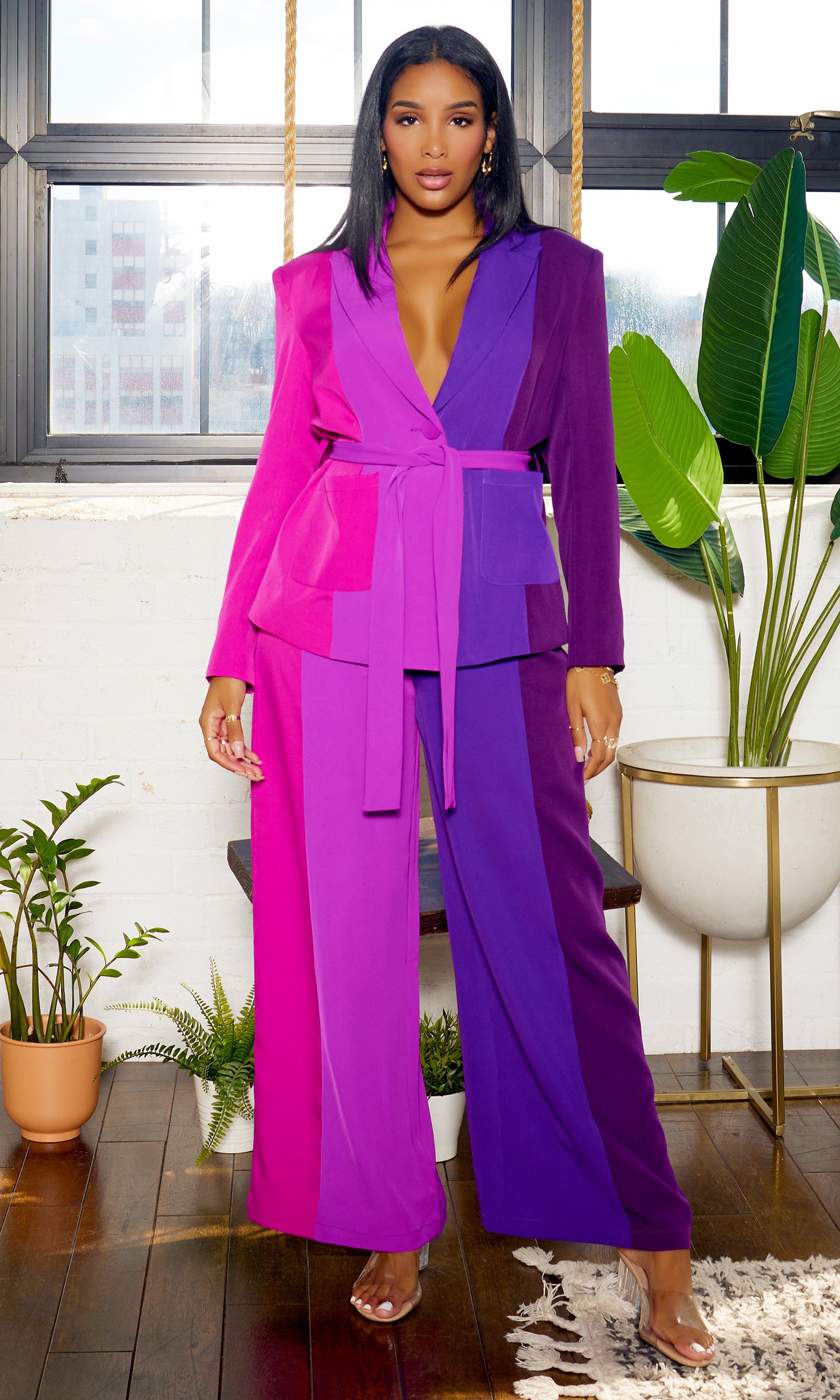 Got Her Own | Color Block Suit Set - Purple G1– Cutely Covered