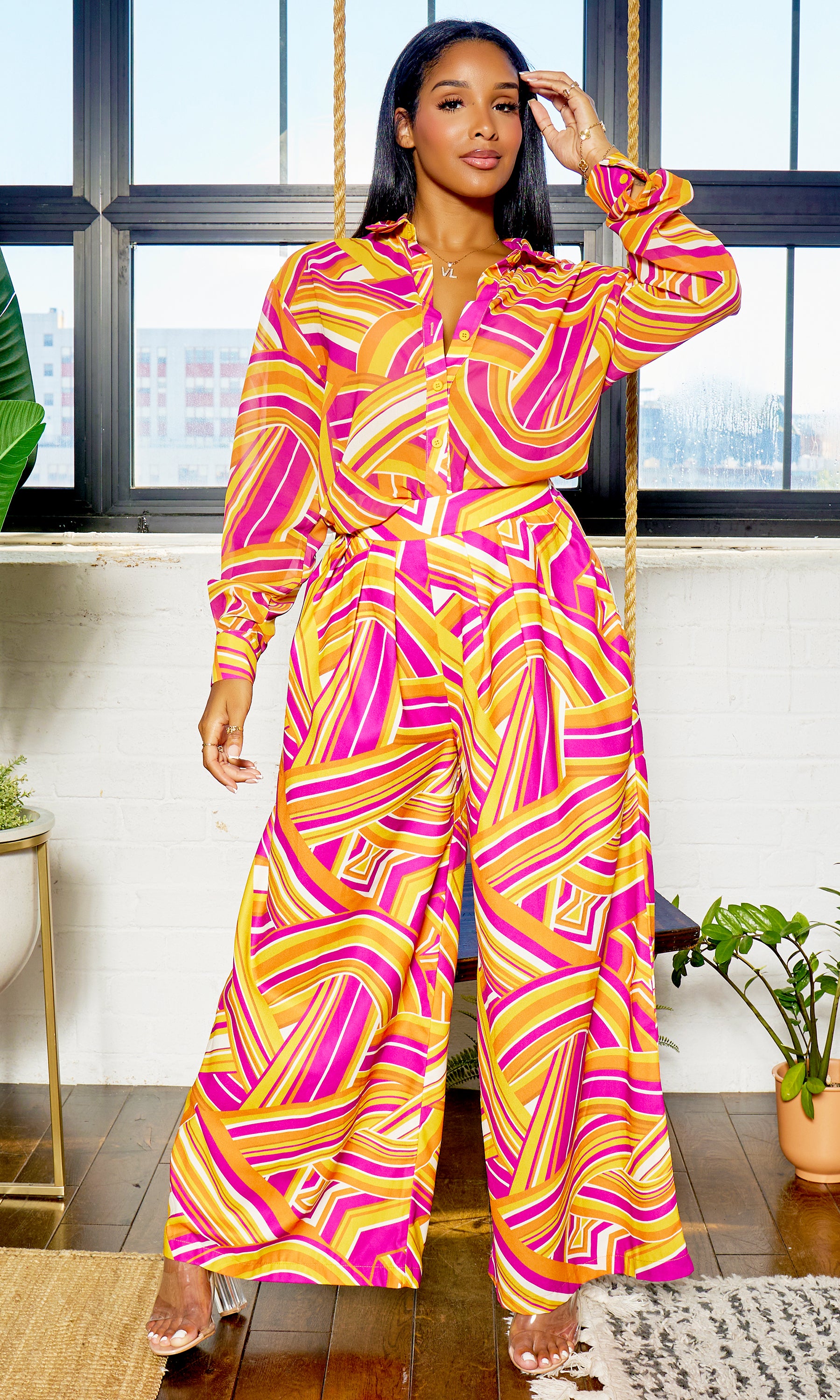 Abstract Elastic Waist Pants Set – Cutely Covered