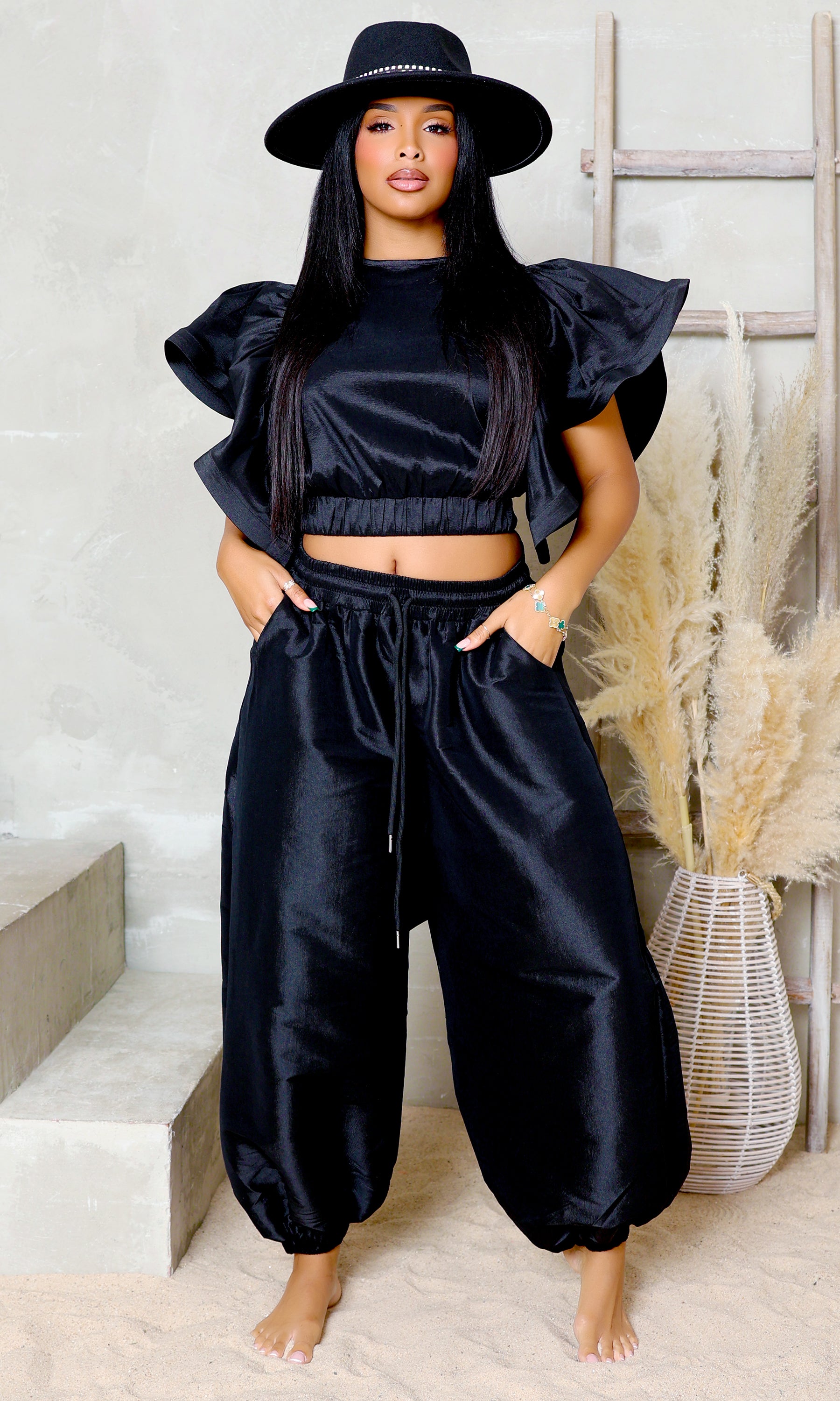 Graceful Flutter Pants Set - Black – Cutely Covered