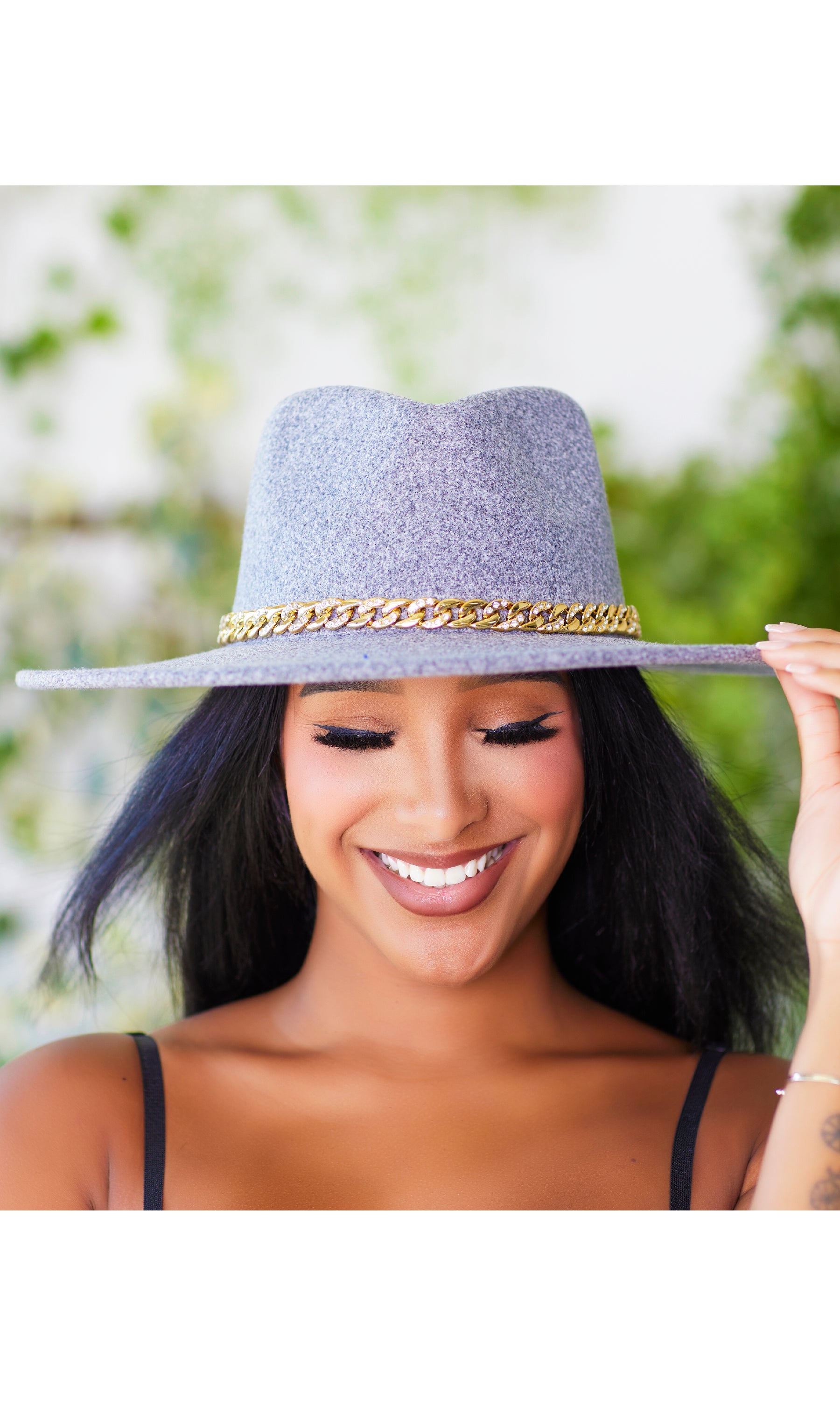 Gray Fedora Hat With Chain– Cutely Covered
